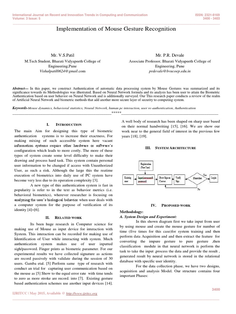 Implementation of Mouse Gesture Recognition | PDF | Authentication | System