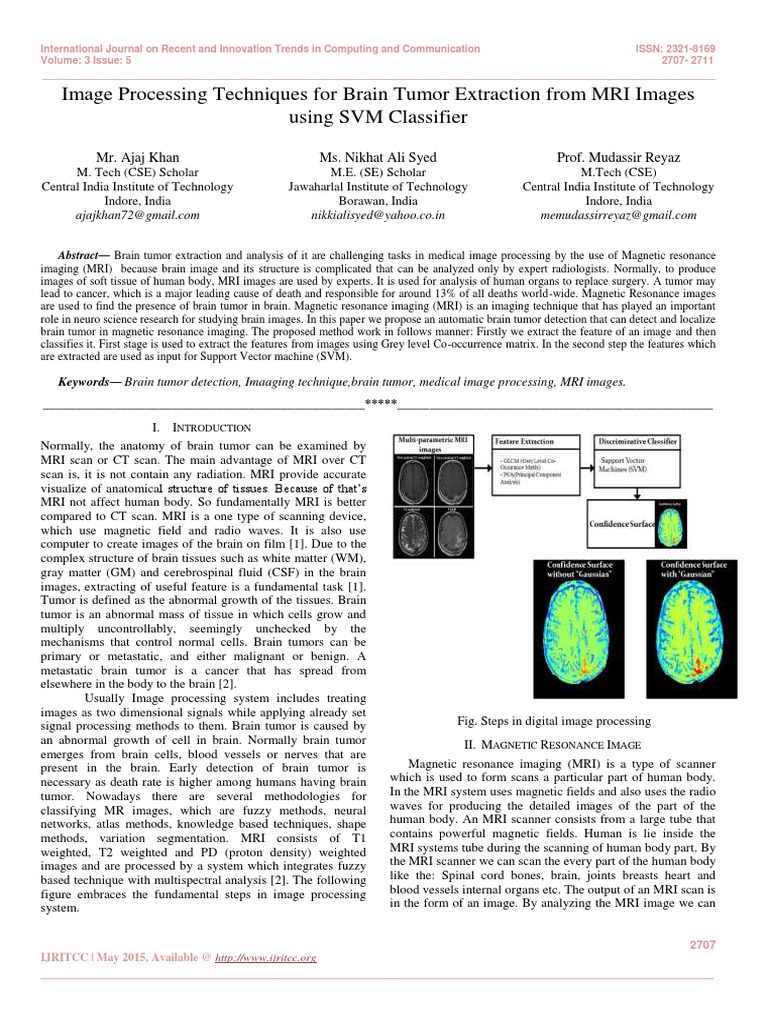 Image Processing Techniques For Brain Tumor Extraction From MRI Images Using SVM Classifier ...