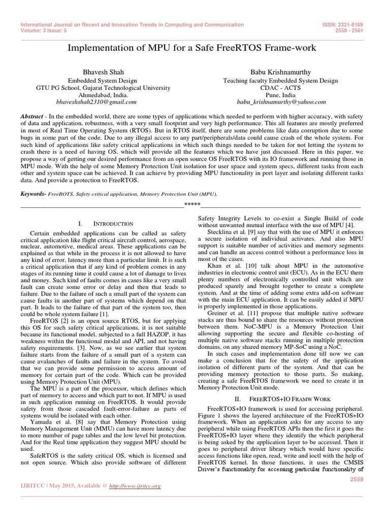 Implementation of MPU For A Safe FreeRTOS Frame-Work | PDF | Operating ...