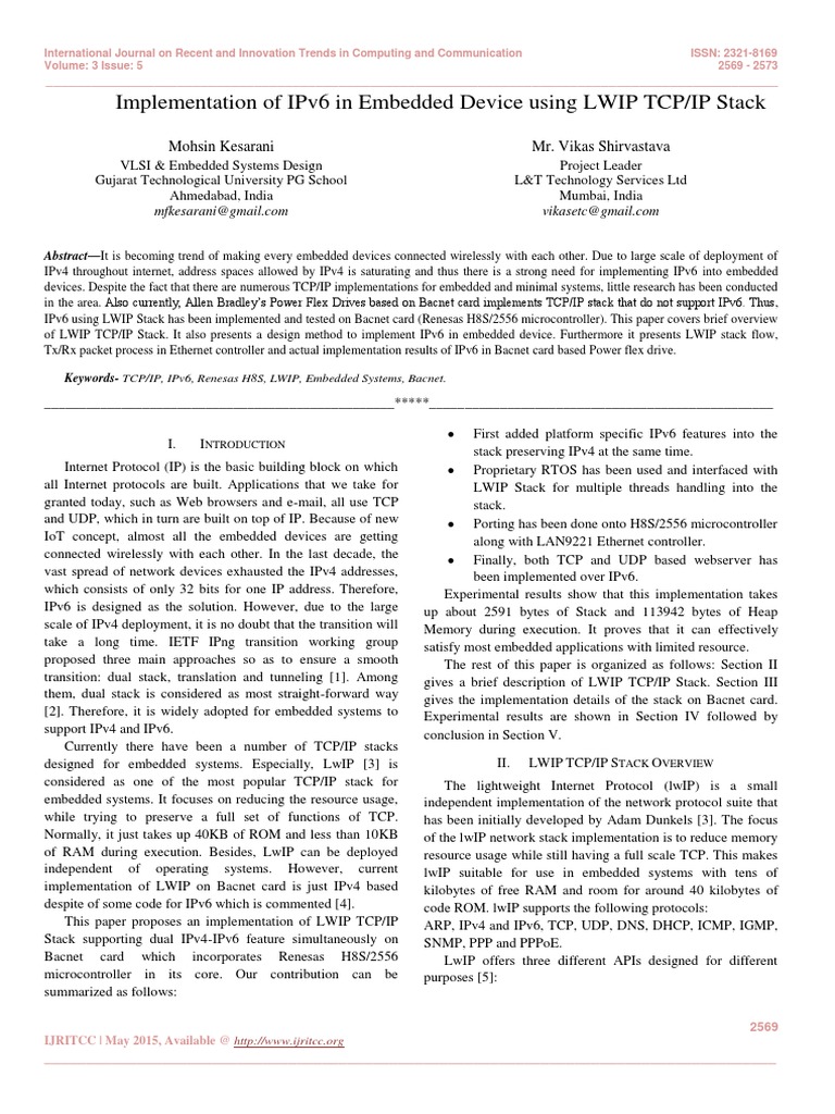Implementation of IPv6 in Embedded Device Using LWIP TCPIP Stack | PDF | I Pv6 | Internet Protocols