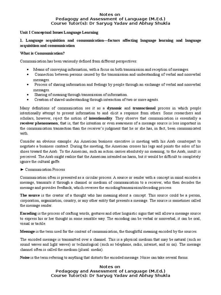 Unit I Conceptual Issues Language Learning | PDF | Language Acquisition | Second Language ...