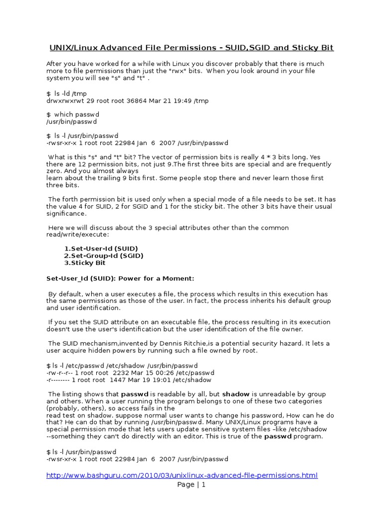 Linux Advanced File Permissions - SUID, SGID and Sticky Bit | PDF ...