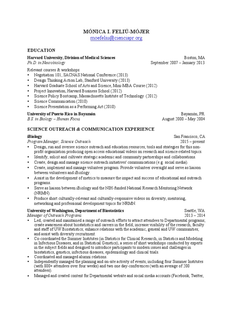 CV Monica Feliu-Mojer, Ph.D. | PDF | San Juan | Social Media