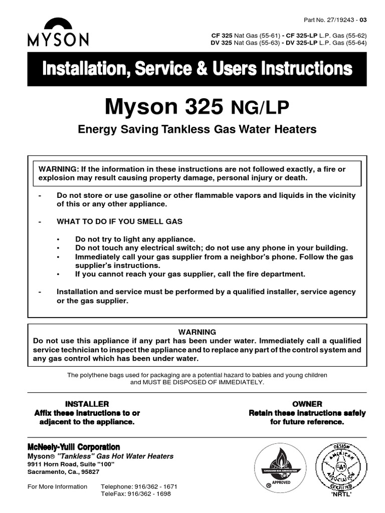 Myson 325 Tankless Manual | PDF | Water Heating | Tap (Valve)