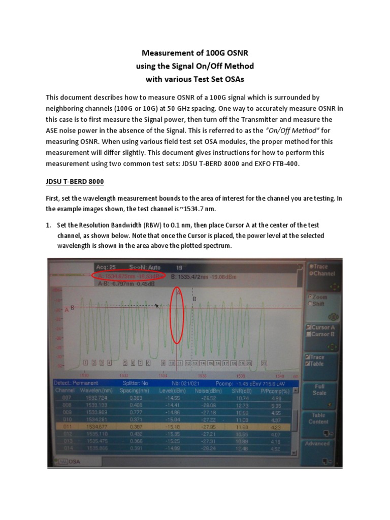 OSNR Measurement 100G | PDF | Spectrum | Signal (Electrical Engineering)