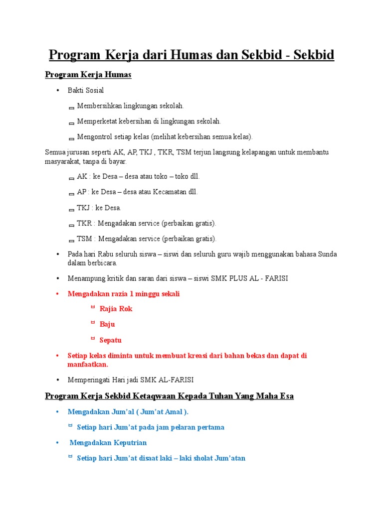 Program Kerja Dari Humas Dan Sekbid | PDF | Perjalanan