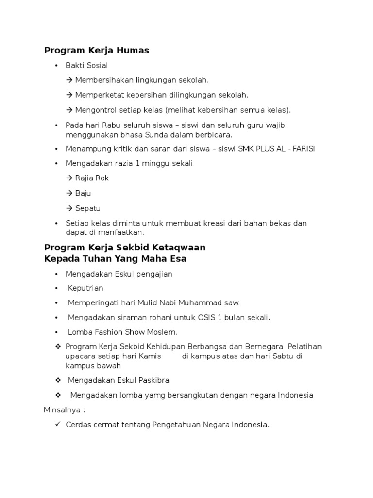 Program Kerja Humas | PDF | Karier & Perkembangan