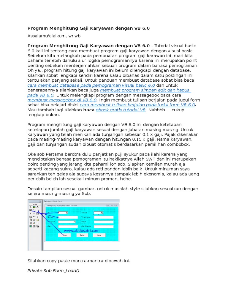 Program Menghitung Gaji Karyawan Dengan VB 1 | PDF