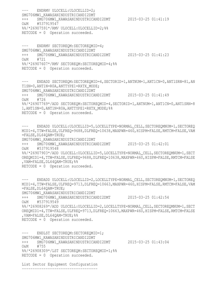 MML Command Delete Create UlLocel (PA ANTO A-B) at RRU 3839 or 3829 ...