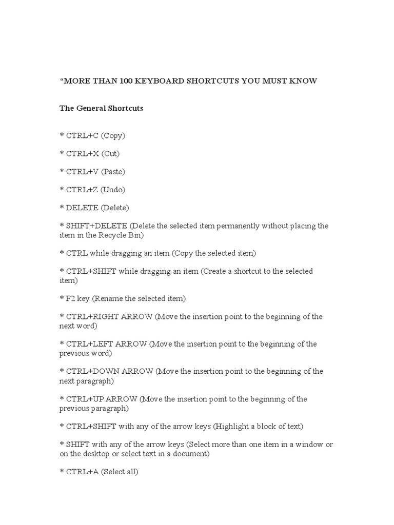 100+ Keyboard Shortcuts | PDF | Computer Keyboard | Microsoft Windows