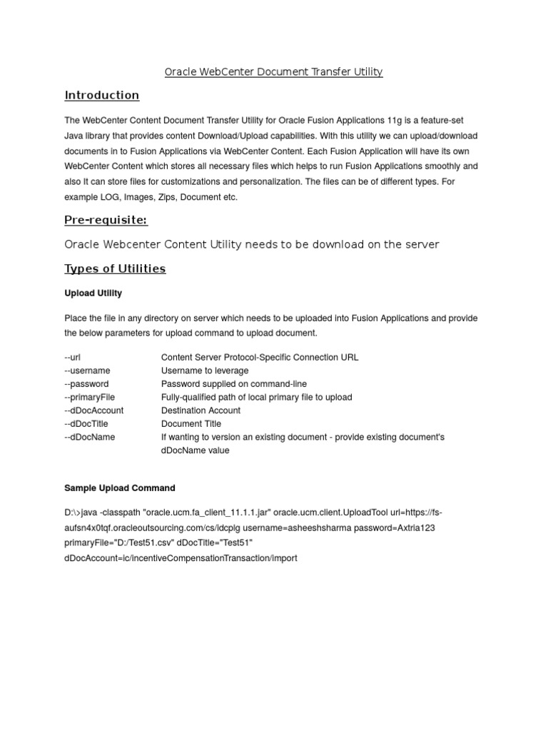 Oracle Webcenter Document Transfer Utility Pdf Oracle Database Computer File