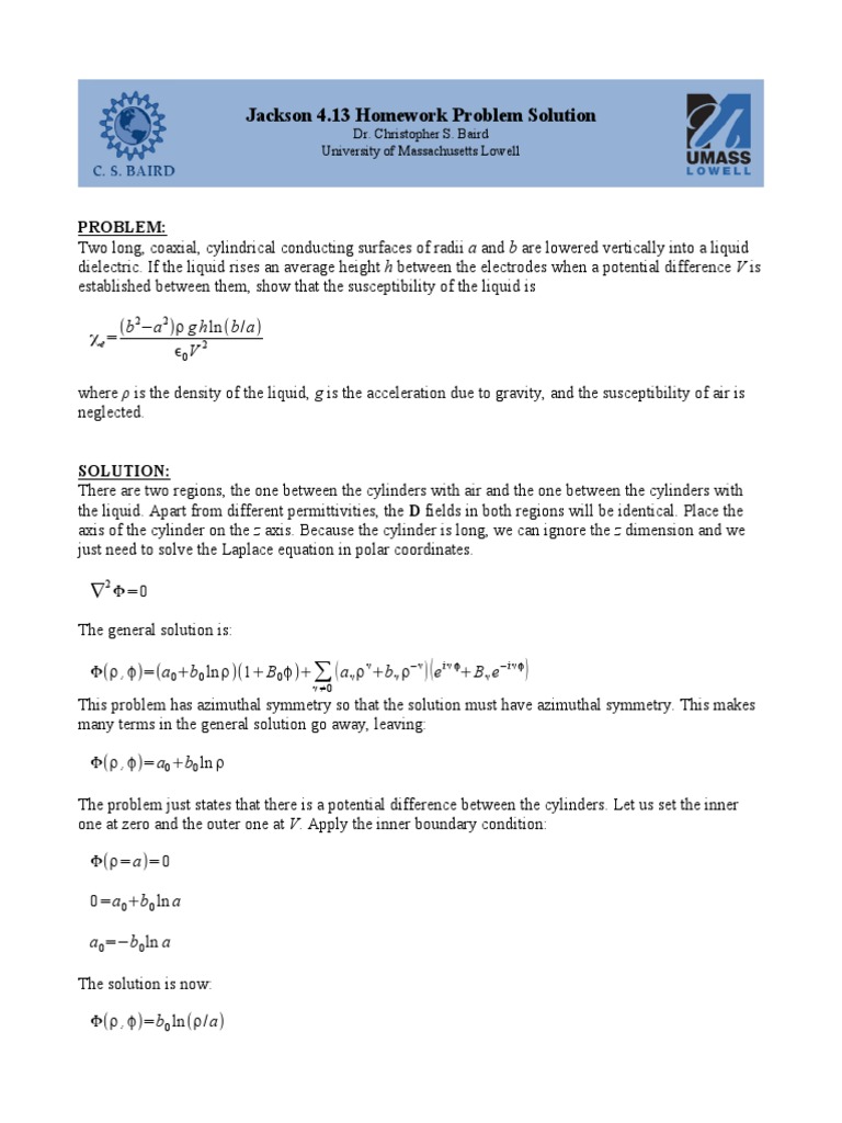 Jackson 4 13 Homework Solution | PDF | Dielectric | Potential Energy