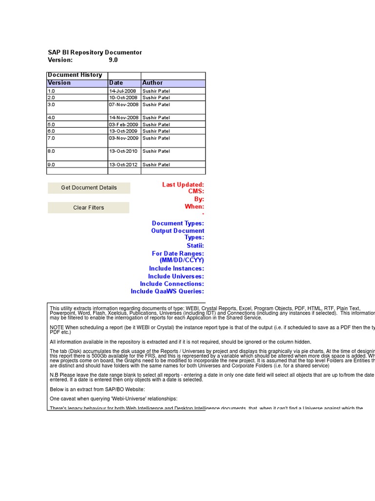 SAP BI Repository Documentation Guide | PDF | Microsoft Excel | Tab (Gui)