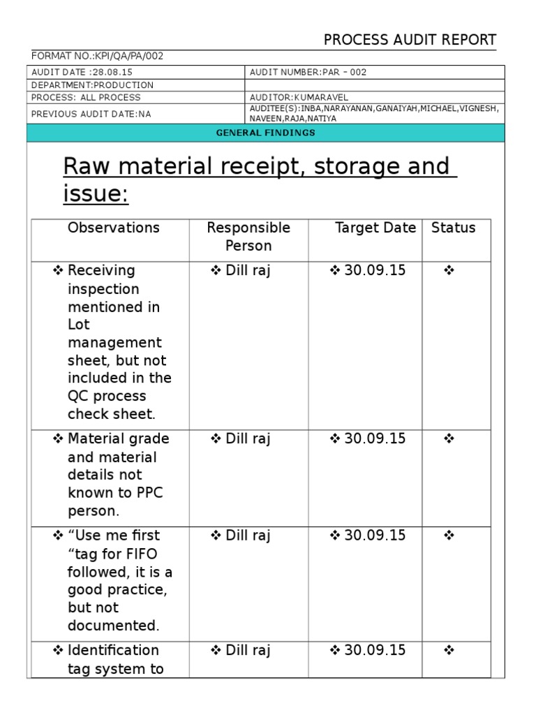 Process Audit Report | PDF | Auditor's Report | Audit