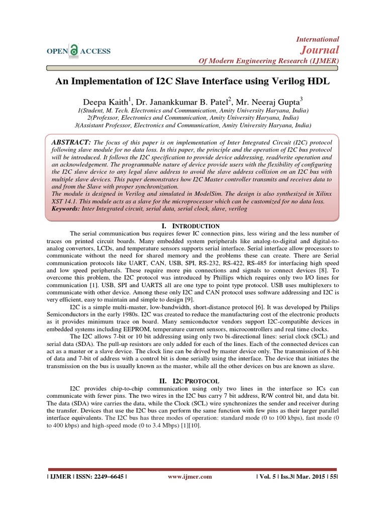 An Implementation Of I2c Slave Interface Using Verilog Hdl Pdf 4817