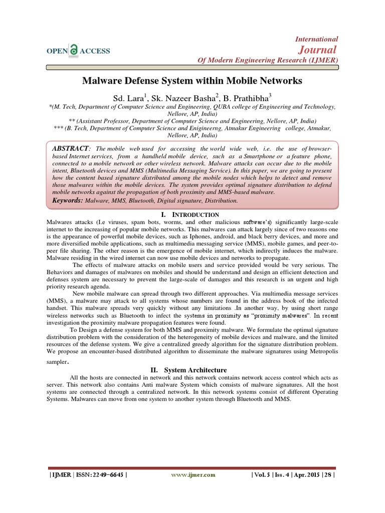 Malware Defense System Within Mobile Networks | PDF | Malware | Computer Network