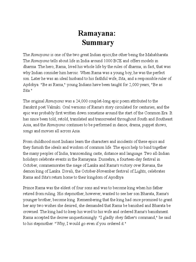 Ramayana Summary | PDF