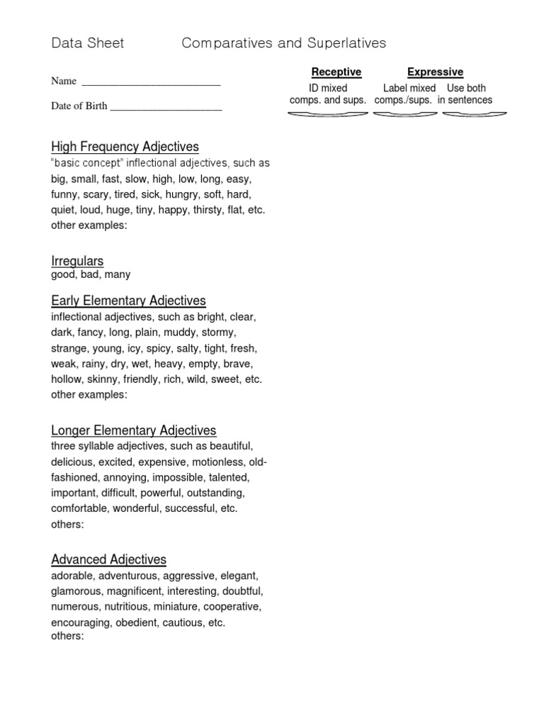 Comparatives and Superlatives Data Sheet 6 | PDF | Language Arts ...