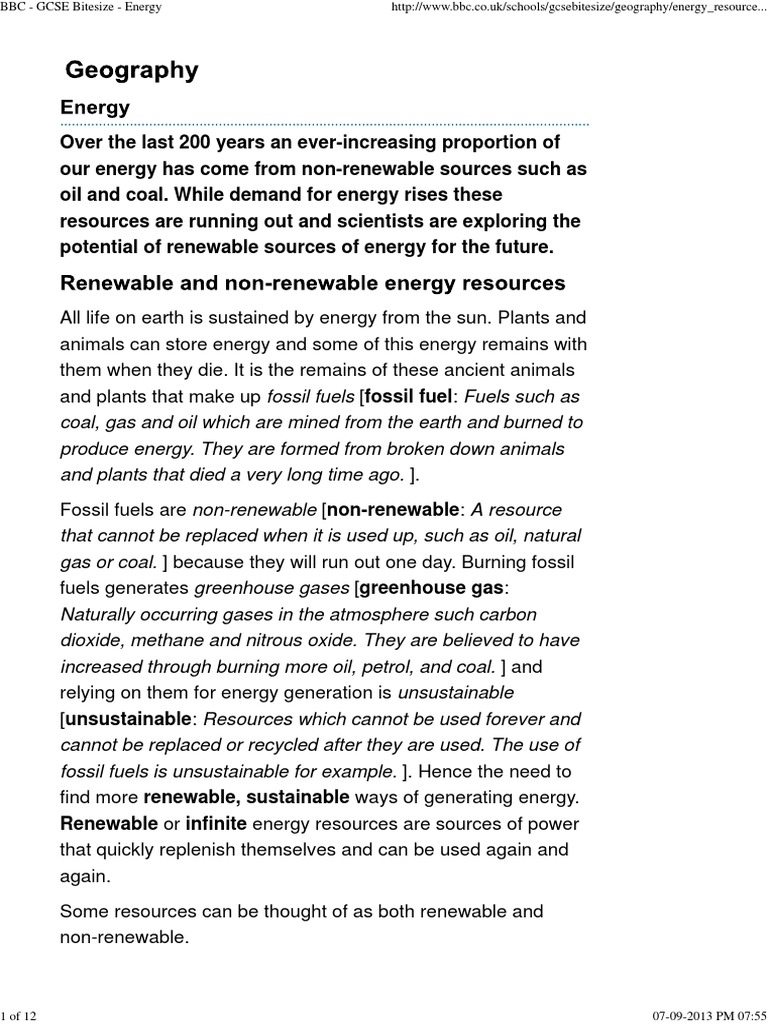 BBC - GCSE Bitesize - Energy-Renewable and Non-renewable | Renewable ...