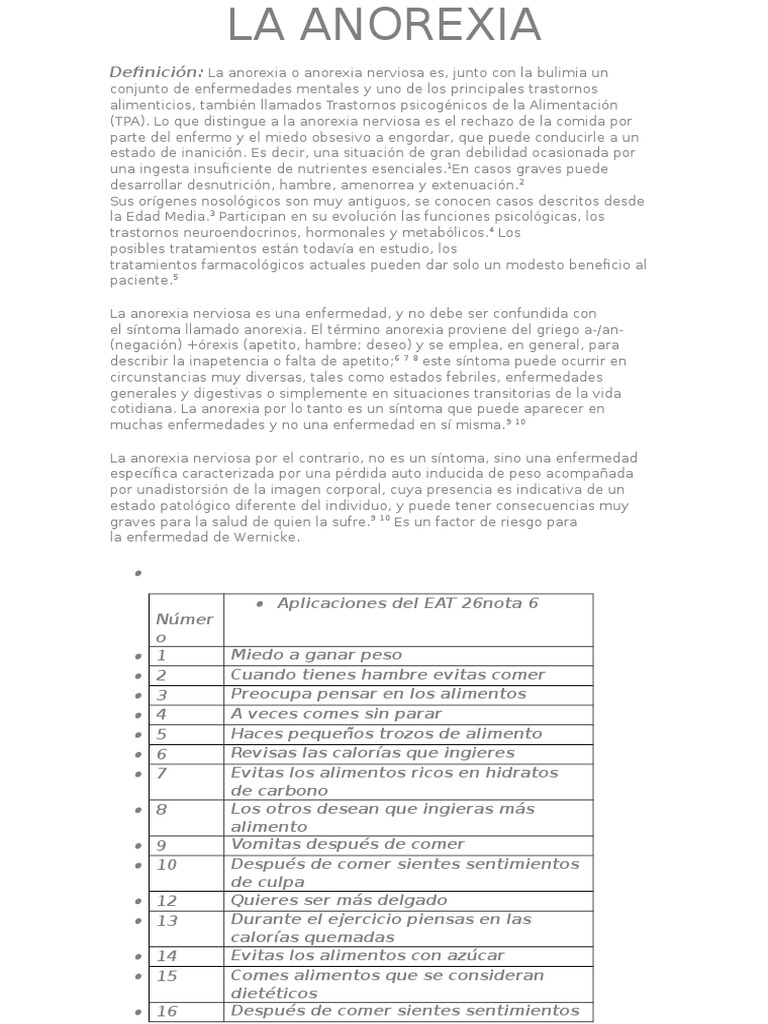 Anorexia: Definición y Consecuencias | PDF | Anorexia nerviosa ...
