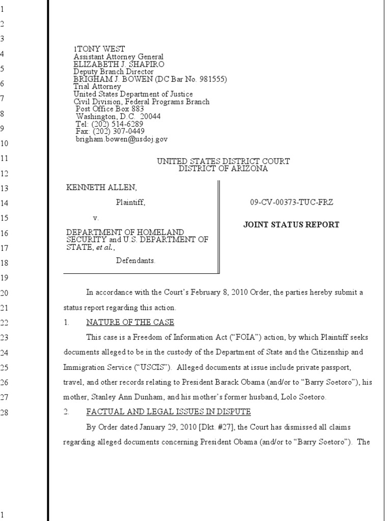 Joint Status Report - Allen V DHS - Draft 3-10-10 | PDF | Discovery ...