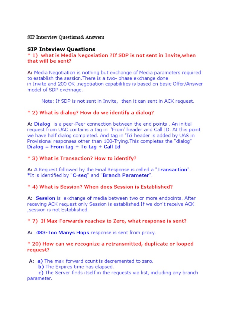 SIP Interview Questions | PDF | Session Initiation Protocol | Voice Over Ip