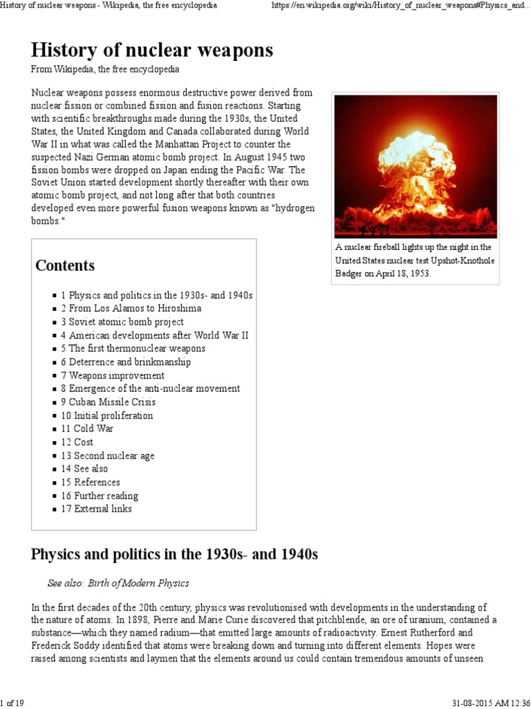 History of Nuclear Weapons Development | PDF | Nuclear Weapons ...