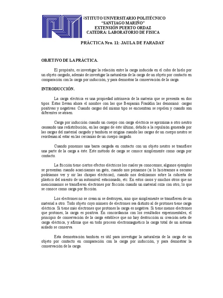 PRACTICA XI Jaula de Faraday | PDF | Electrón | Electricidad