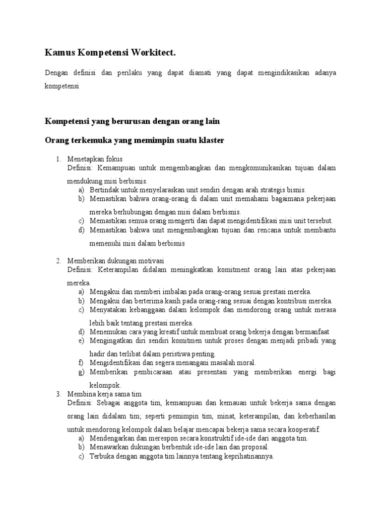 Kamus Kompetensi Workitect | PDF