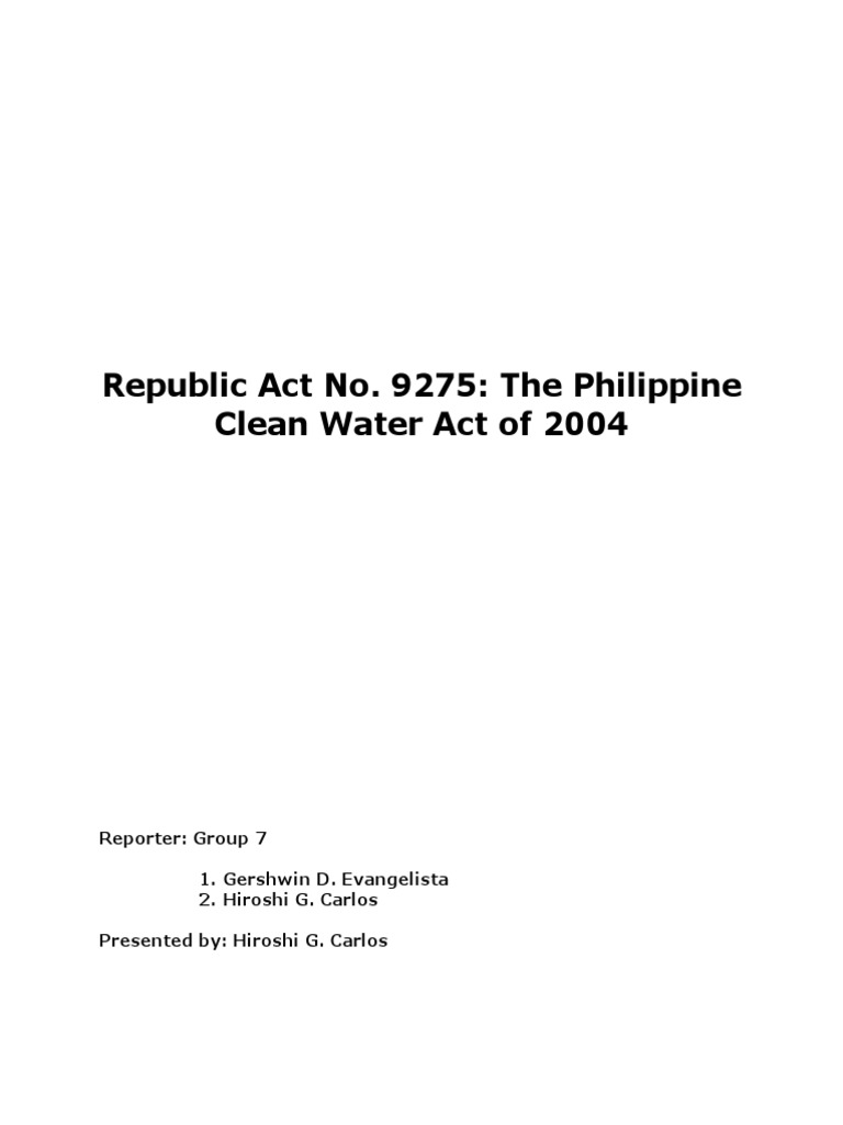 Republic Act No. 9275: The Philippine Clean Water Act of 2004 | PDF ...