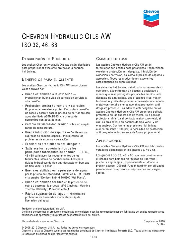 Chevron Hydraulic Oil Sae68 | PDF