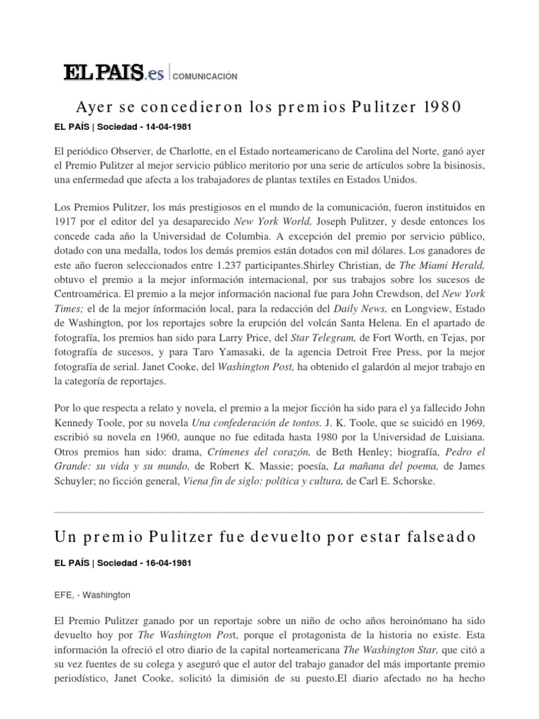 El Caso de Janet Cooke y Articulo de García Márquez | PDF | Publicación ...