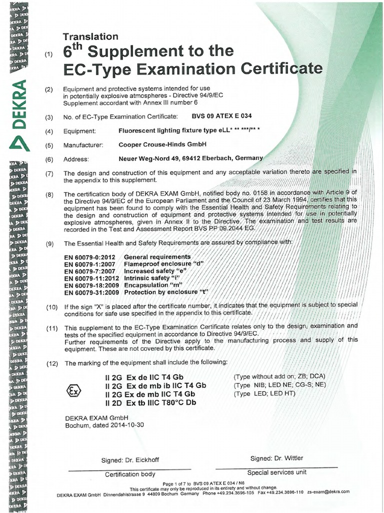 Bvs 09 Atex e 034 HT Leuchte en | PDF