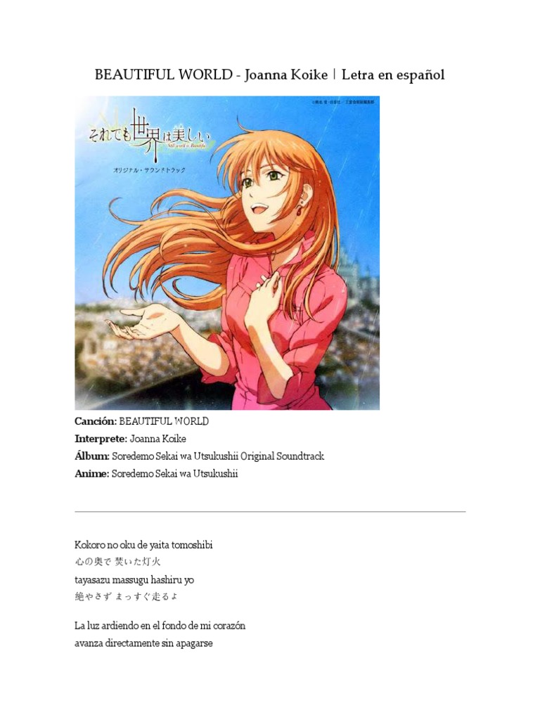 Letra de "Beautiful World" en Español | PDF | Animación | Ocio