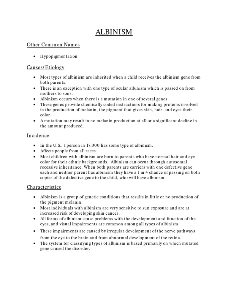 Albinism Fact Sheet | PDF | Eye Color | Medicine