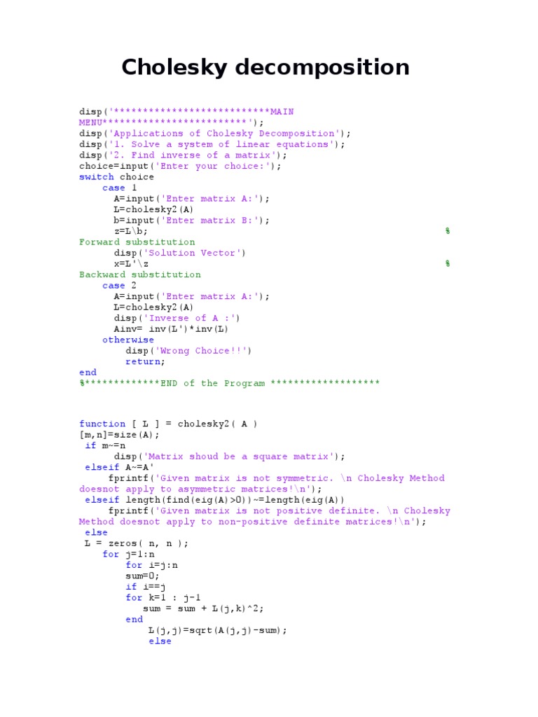Cholesky Decomposition Applications | PDF | Teaching Methods & Materials