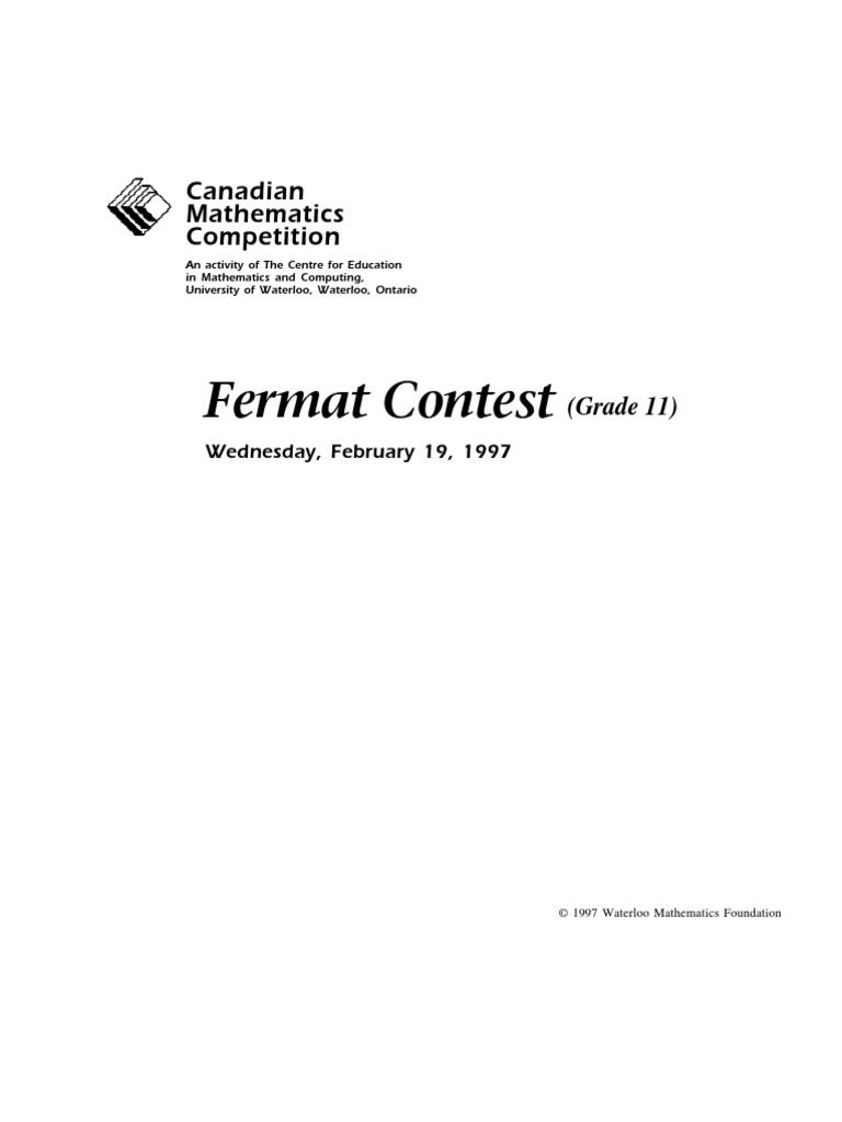 1997 Fermat Contest | PDF | Elementary Geometry | Mathematical Objects