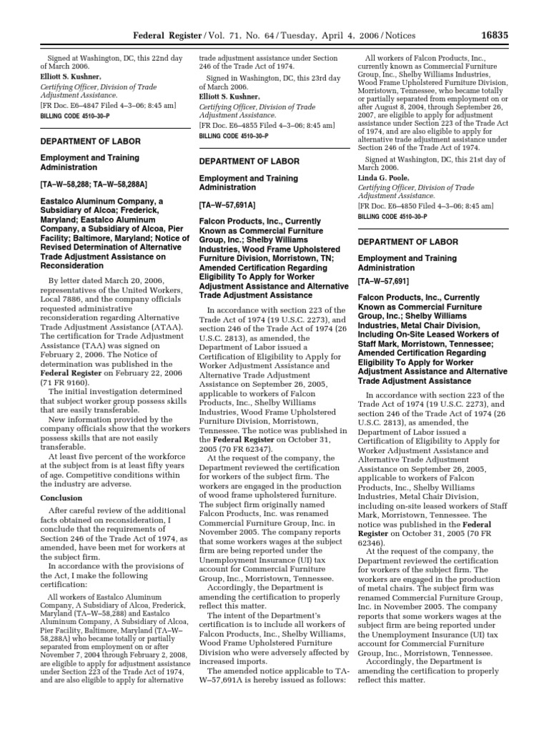 Trade Adjustment Assistance Updates | PDF