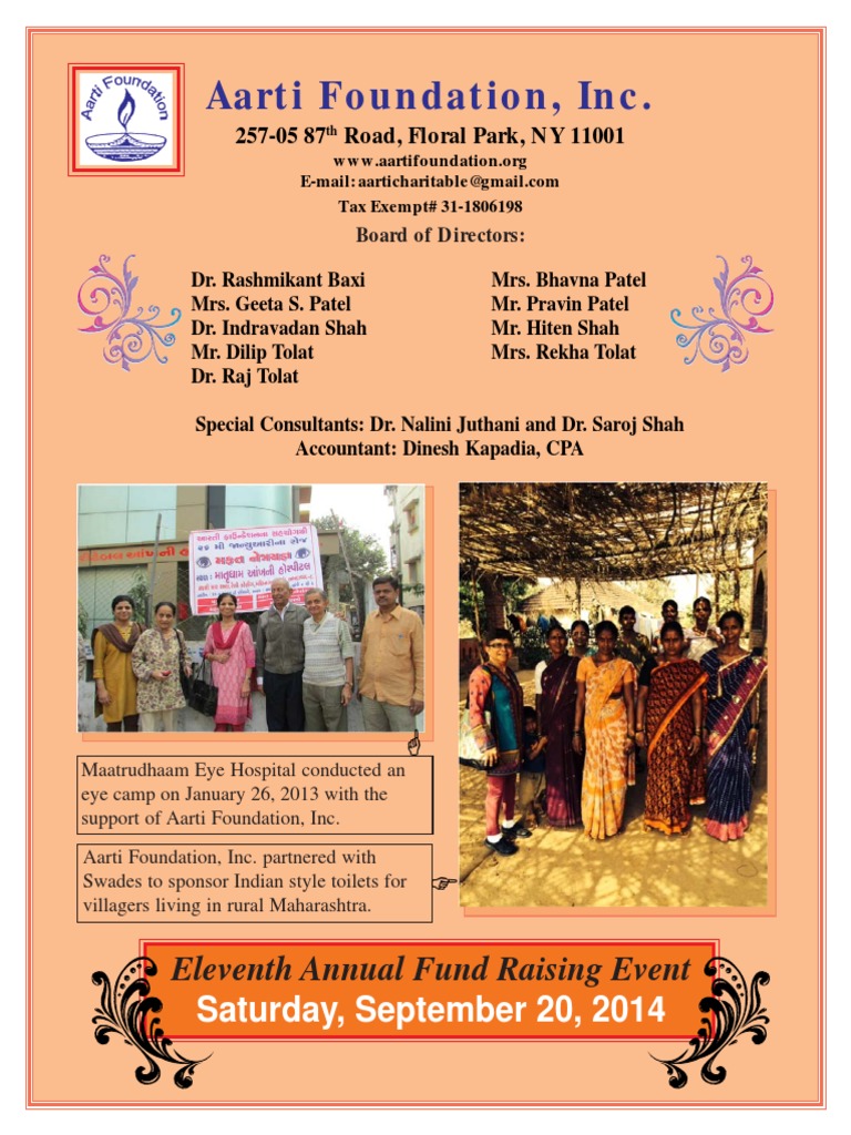 Aarti Foundation, Inc.: Eleventh Annual Fund Raising Event | PDF ...