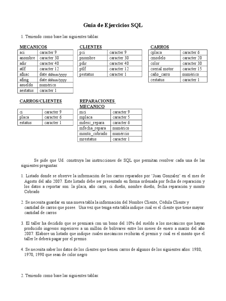 Guia Ejercicios Propuestos - Resueltos SQL | PDF | SQL | Tabla (base de datos)
