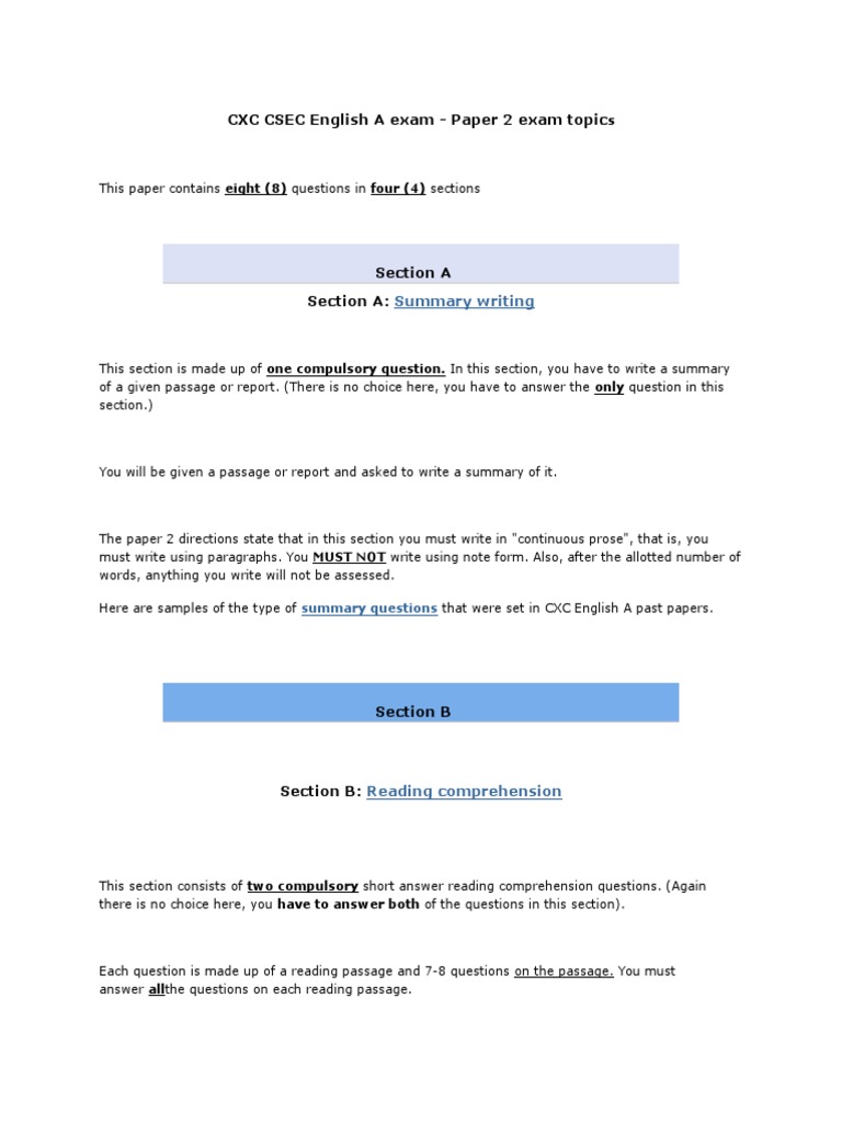CXC CSEC English a Exam | Adults | Test (Assessment)