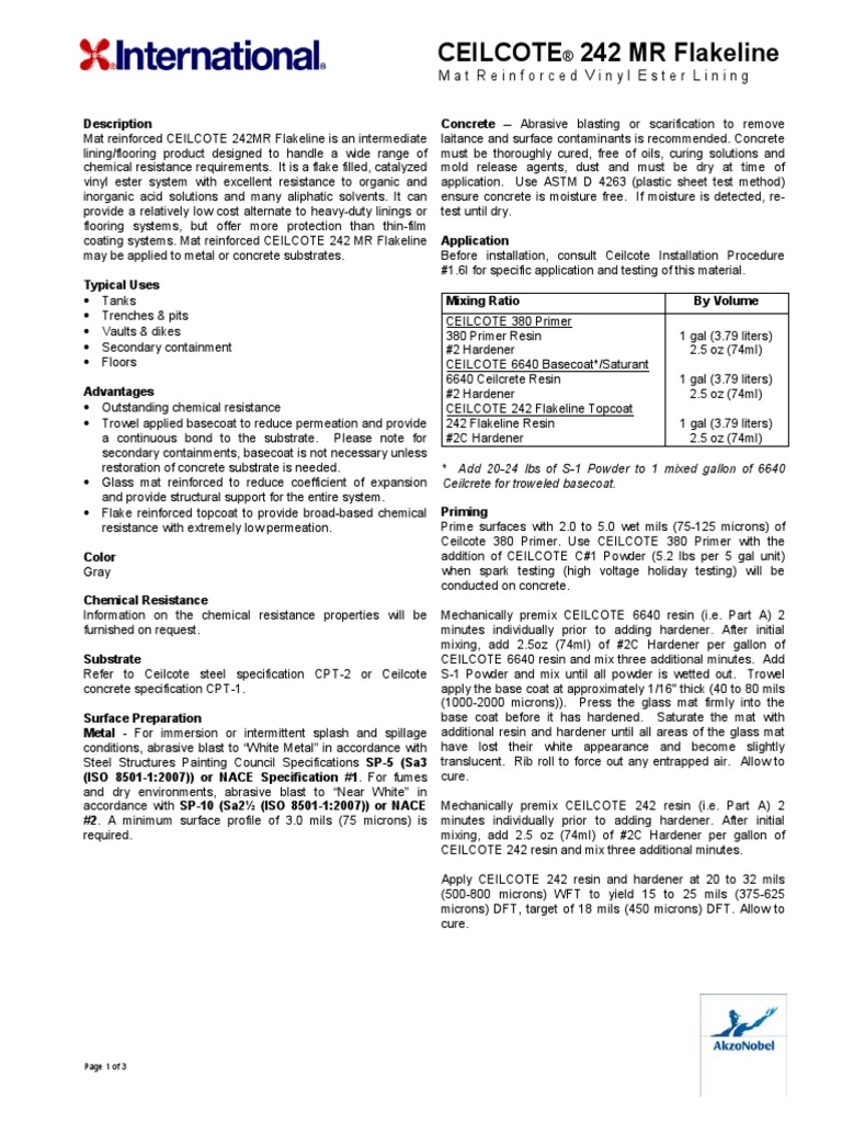 Ceilcote 242mr Flakeline | PDF | Concrete | Manmade Materials