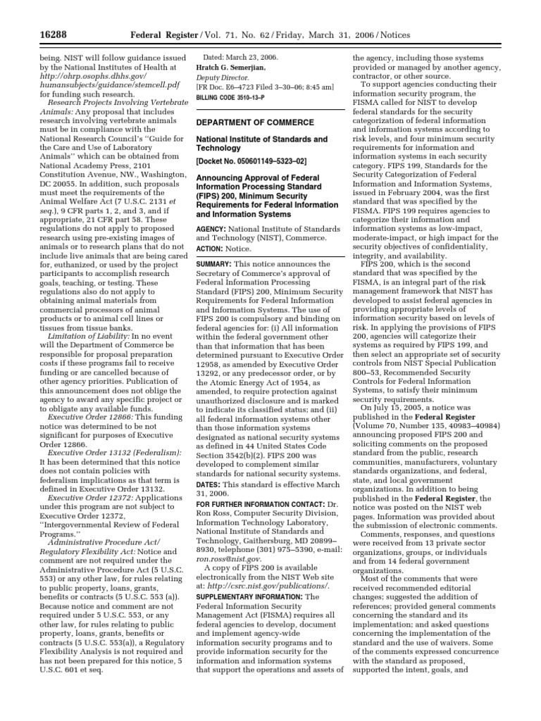 Notice: Grants and Cooperative Agreements Availability, Etc.: FIPS 200 Minimum Security ...