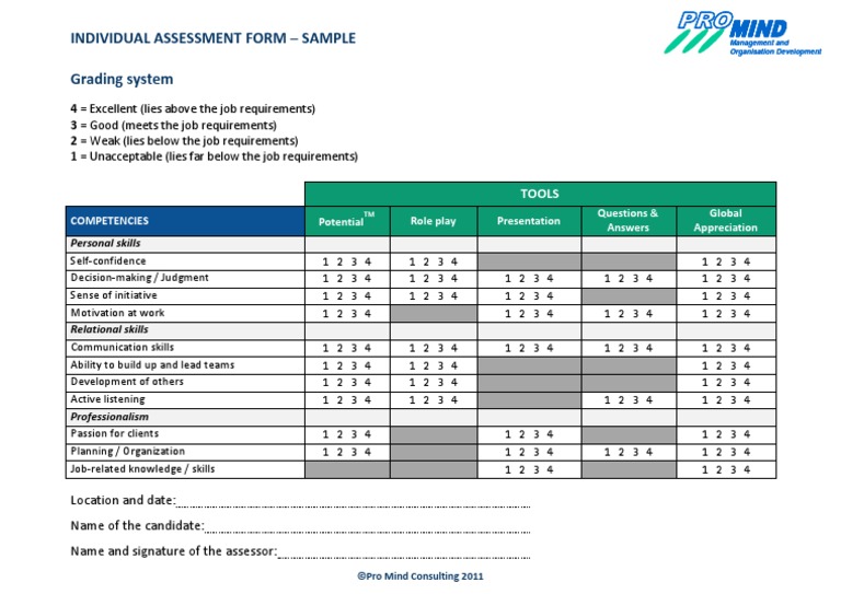 Individual Assessment Form - Sample Grading System | PDF
