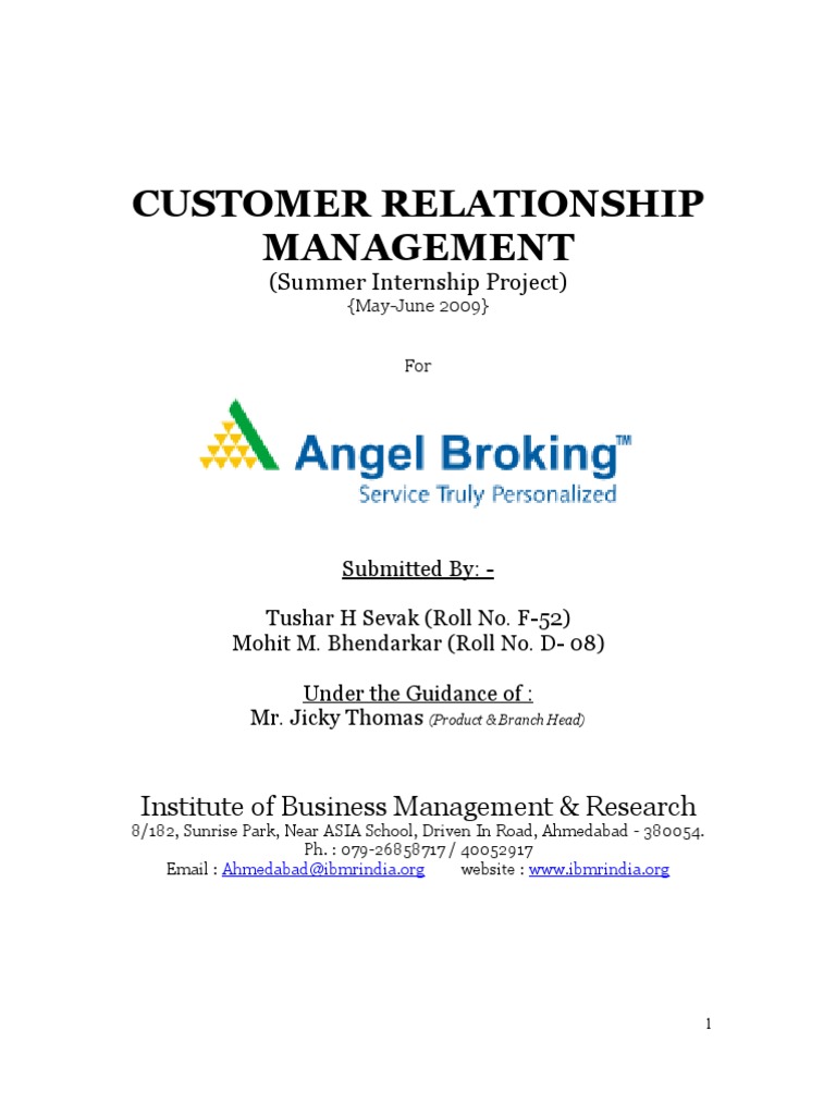 CRM Summer Internship Project Report | PDF | Customer Relationship ...