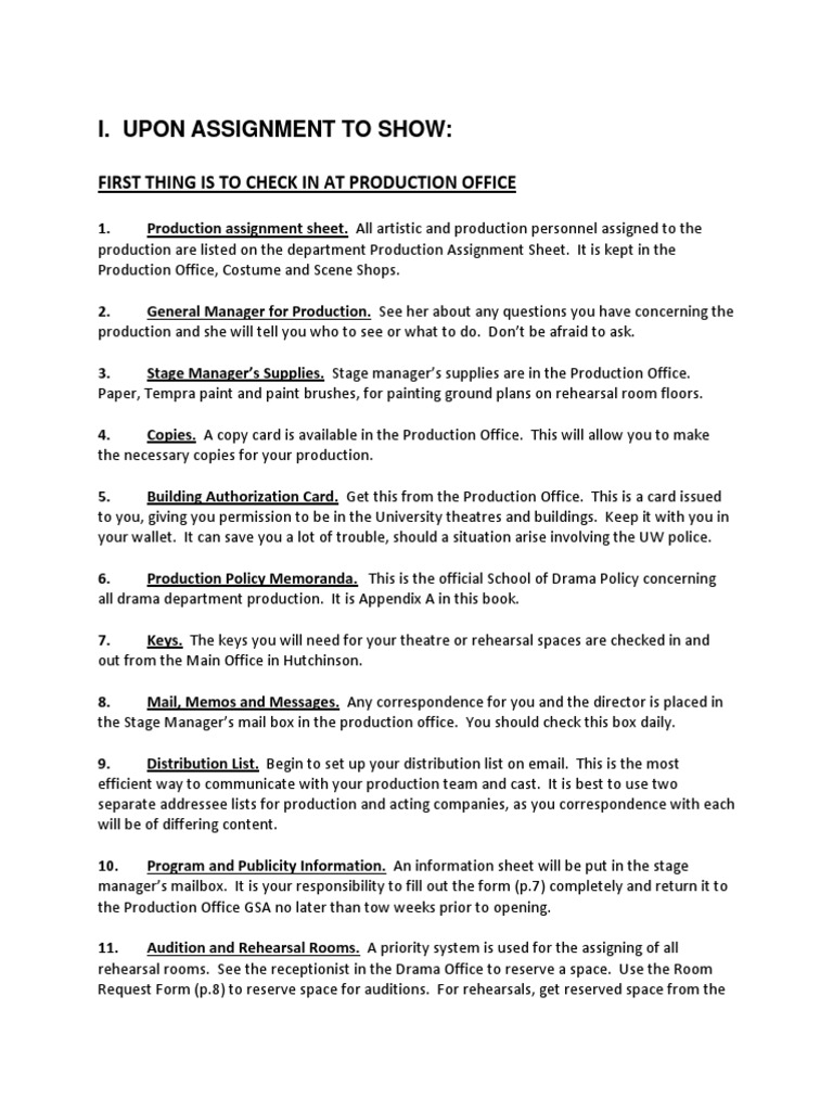 Stage Management Manual | PDF | Audition | Email