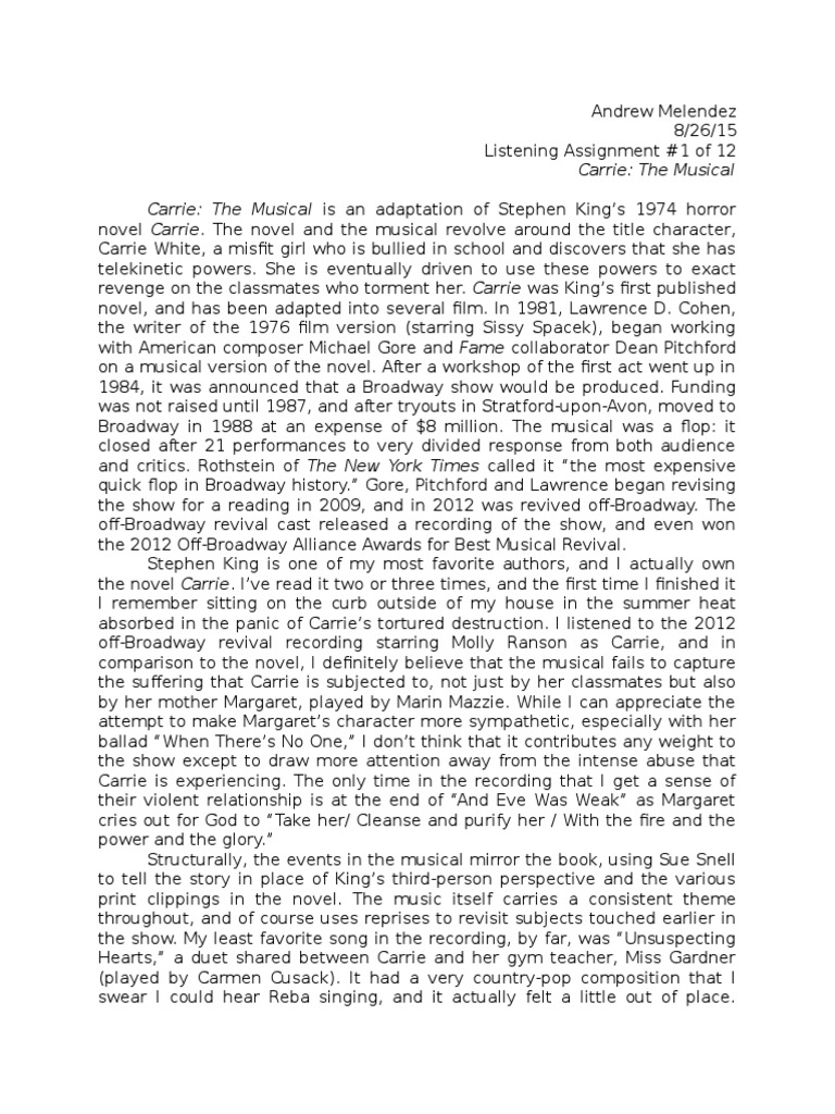 Carrie The Musical | PDF | Entertainment | Theatre