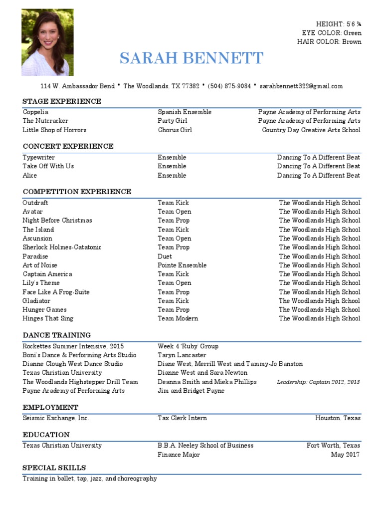 Sarah Bennett Dance Resume | PDF