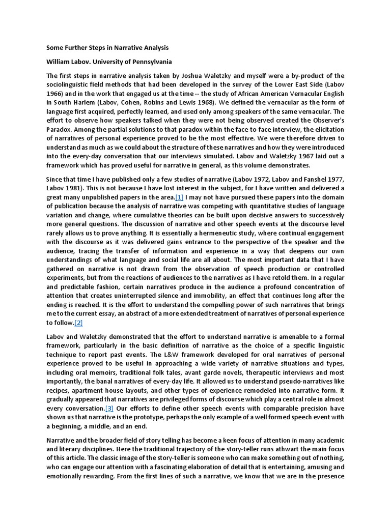 Labov. Some Further Steps in Narrative Analysis | PDF | Narrative ...