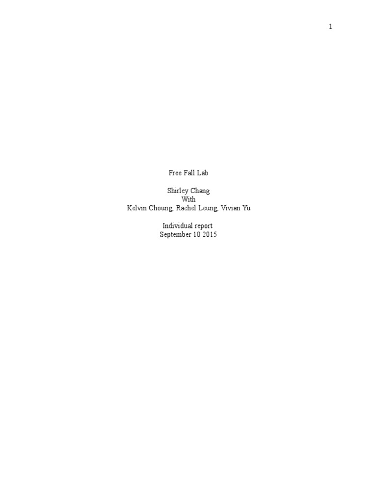 Free Fall Lab Report | PDF | Velocity | Acceleration